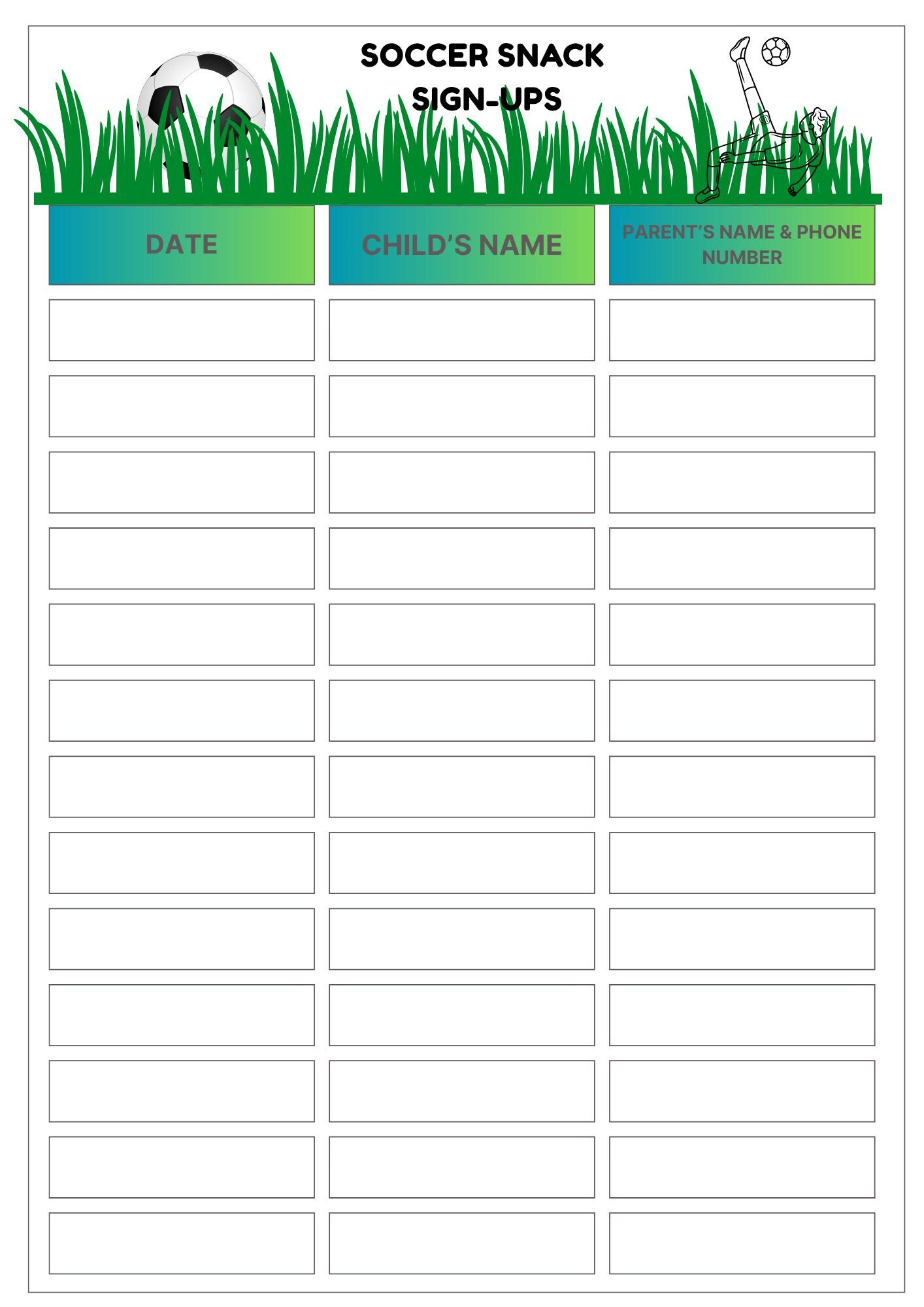 Printable Snack Sign-up Sheet for Games and Practice - Etsy