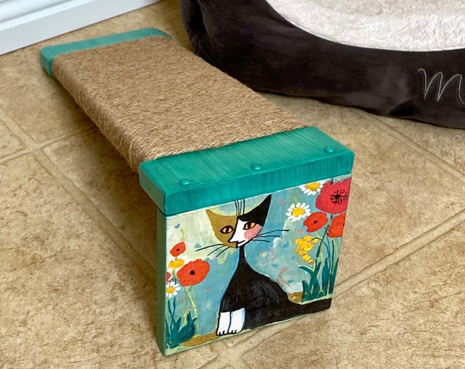 Calico Cat W/flowers Jute Rope Cat Scratcher, Angled Floor Cat ...