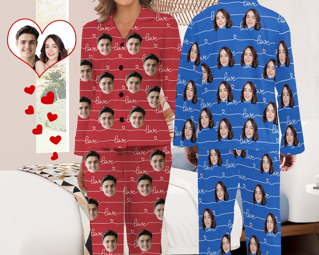 Custom Couple Pajamas With Face, Matching Family Pajamas, Personalized ...