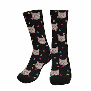 Custom Cute Cat Face Socks, Personalized Pet Picture Print Socks, Funny ...
