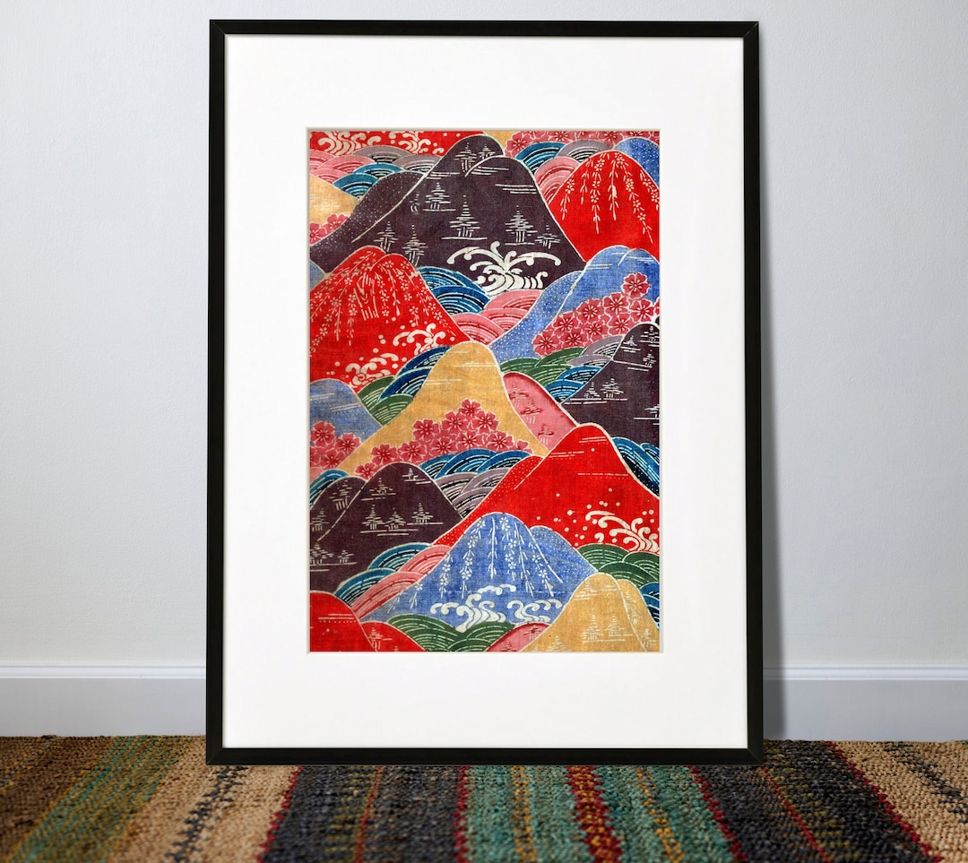 Bingata Vintage Textile Fragment Cherry Blossoms Waves - Etsy