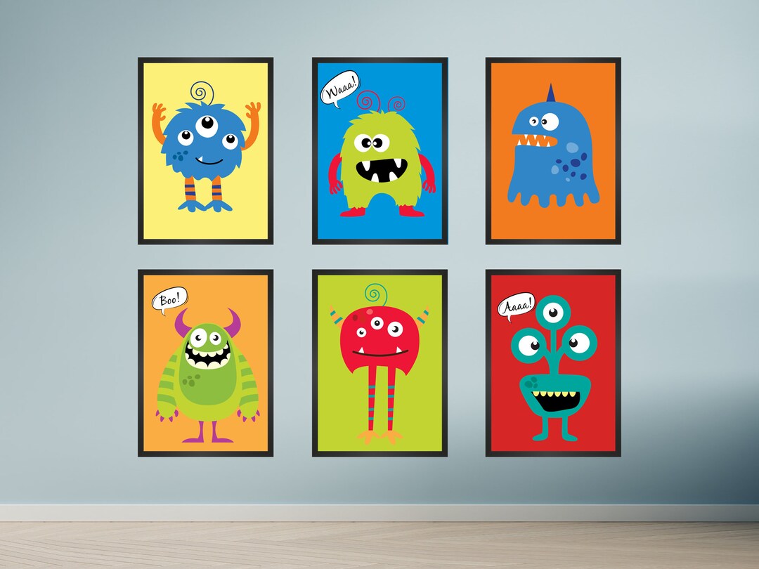 Cute Colorful Monsters Wall Art, Set of 6 Monsters Prints for Children ...