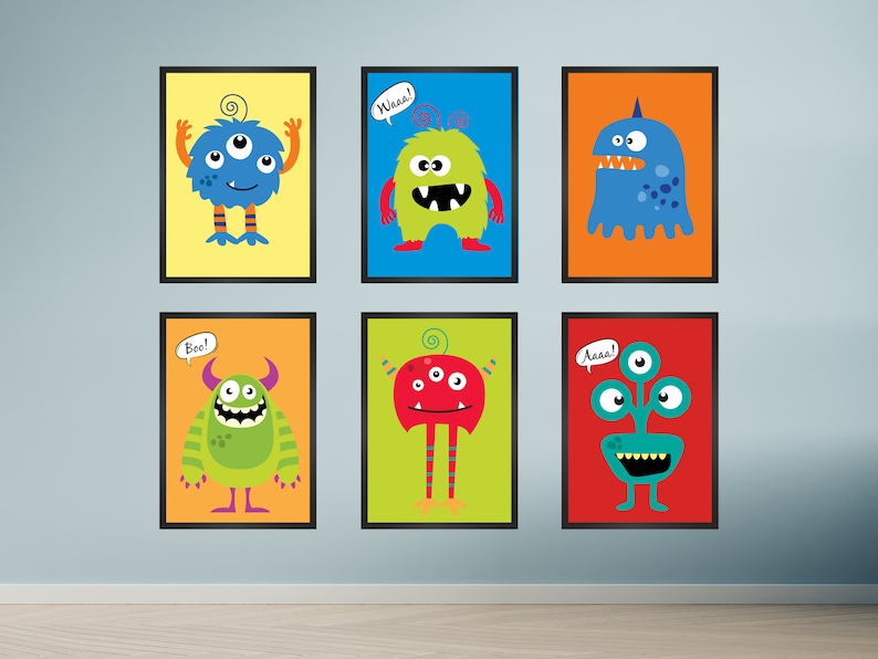 Monsters Wall Art Set of 6 Colorful Monsters Prints - Etsy