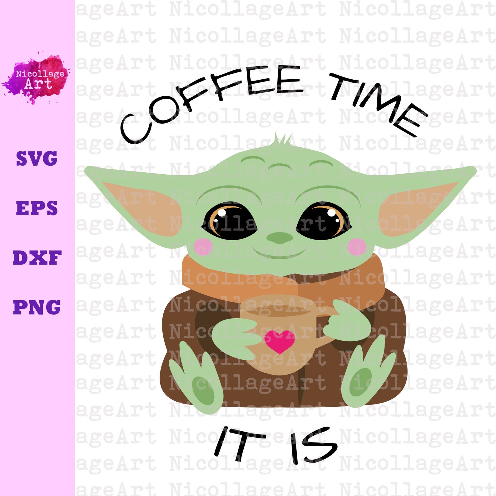 Baby Yoda SVG, Baby Yoda Holding a Coffee Mug With Red Heart, Cut File ...