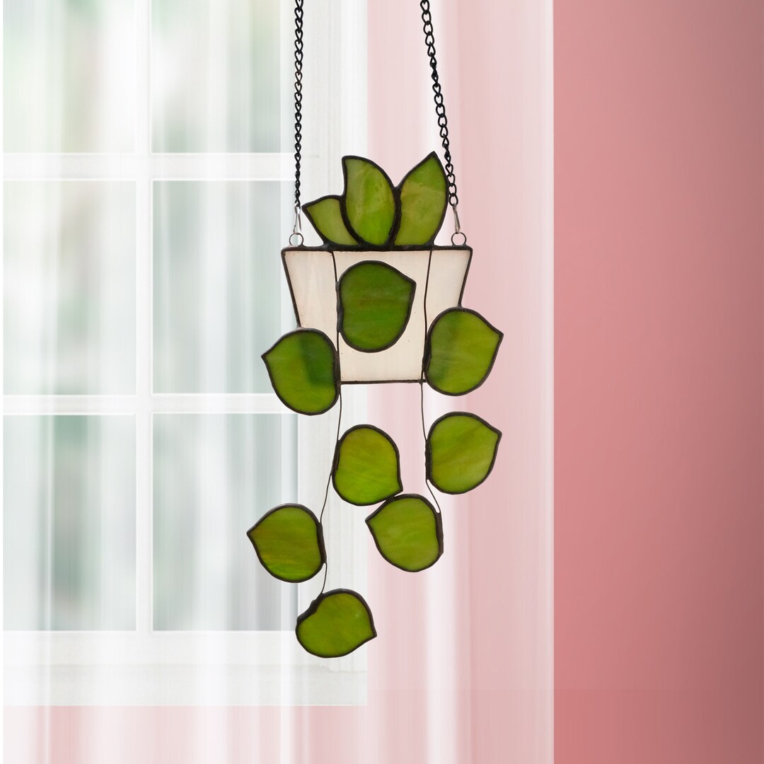 Window Hanging Plants Suncatcher,stained Glass Plants Hanging,wall ...