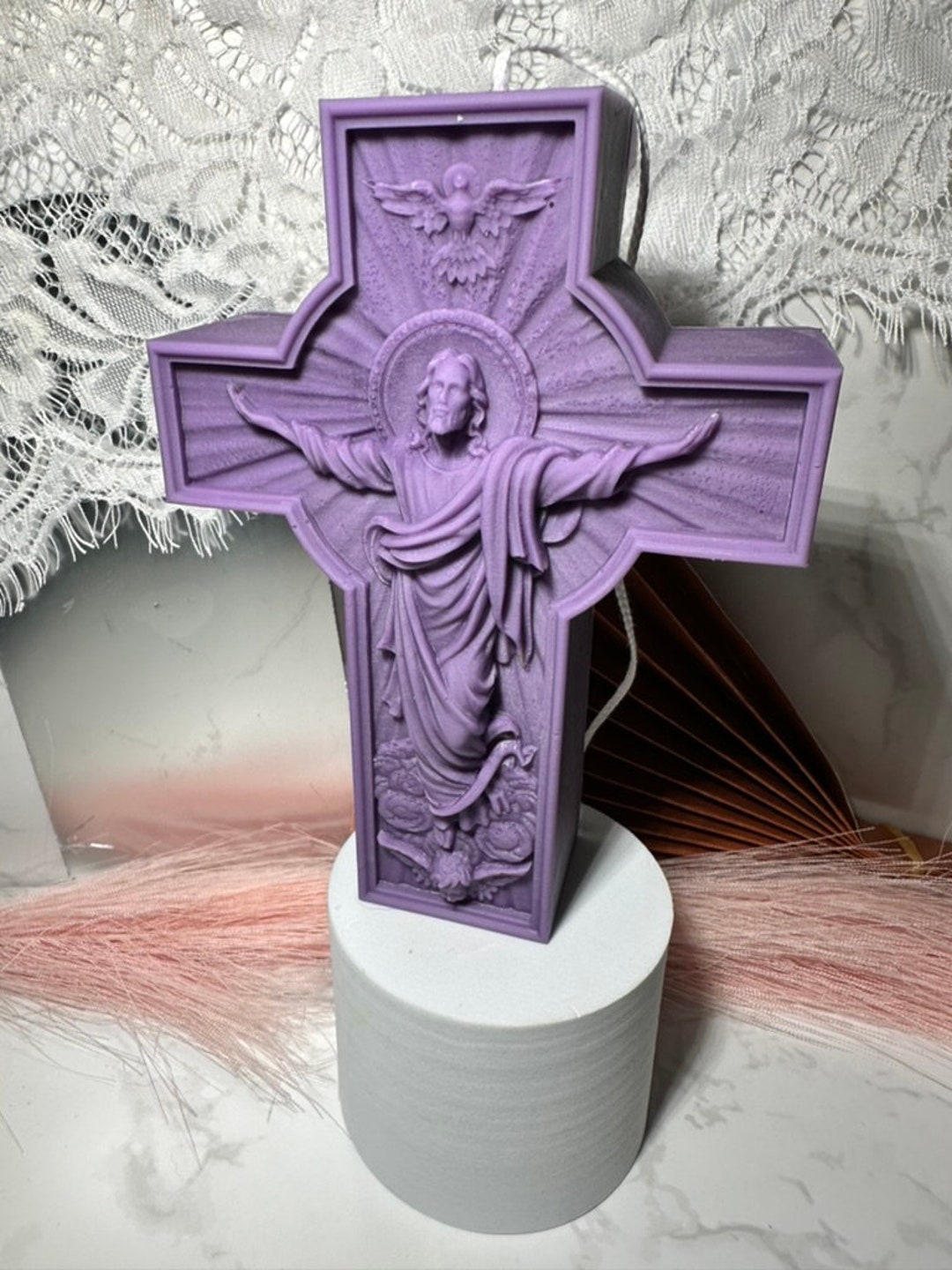 On the Cross Jesus Christian Eco Friendly Pillar Candle - Etsy
