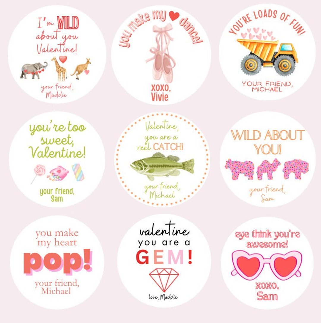 Custom Valentines Day Stickers, Custom 2" Circle Round Valentines Day Stickers, Personalized ...