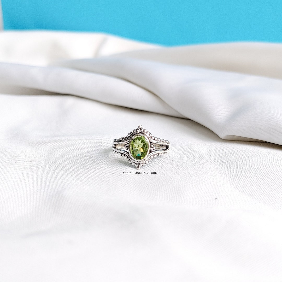 Peridot Gemstone Ring Engagement Ring Set 925 Sterling Silver Ring ...