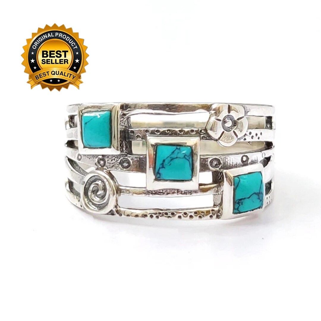 Blue Turquoise Ring,925 Sterling Silver Ring, Handmade, Natural ...