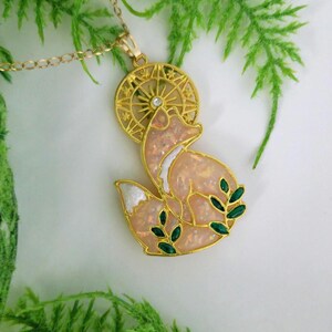 Midnight Sun Fox Necklace - Gold Kitsune Faux Opal Pendant - Etsy