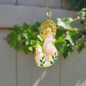 Midnight Sun Fox Necklace - Gold Kitsune Faux Opal Pendant - Etsy