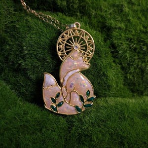 Midnight Sun Fox Necklace - Gold Kitsune Faux Opal Pendant - Etsy