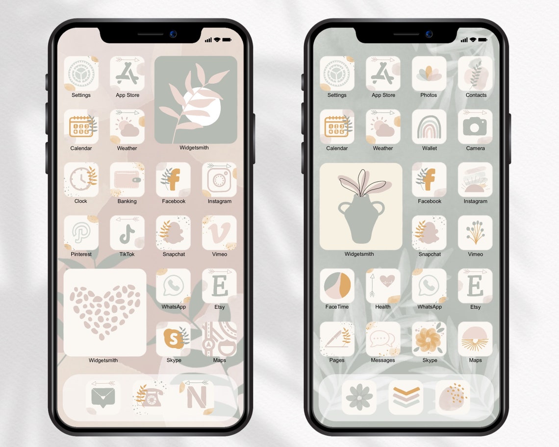 Boho iOS14 Handdrawn App Icons Happy Boho Theme Pack Aesthetic | Etsy