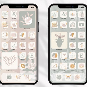 Boho Ios14 Handdrawn App Icons Happy Boho Theme Pack Aesthetic Blue Ios ...
