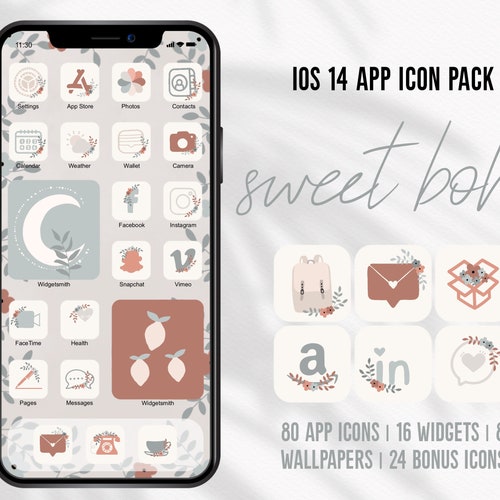Boho Ios Handdrawn App Icons Boho Love Theme Pack Aesthetic - Etsy