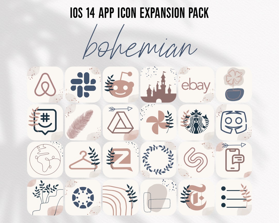 Boho App Icons Decorated Hand Drawn Aesthetics Watercolor Bohemian ...