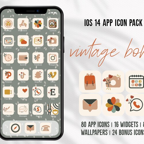 Vintage Boho App Icons Aesthetic Boho App Elements Ios14 | Etsy
