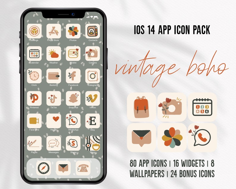 Vintage Boho App Icons Aesthetic Boho App Elements Ios14 Vintage App ...