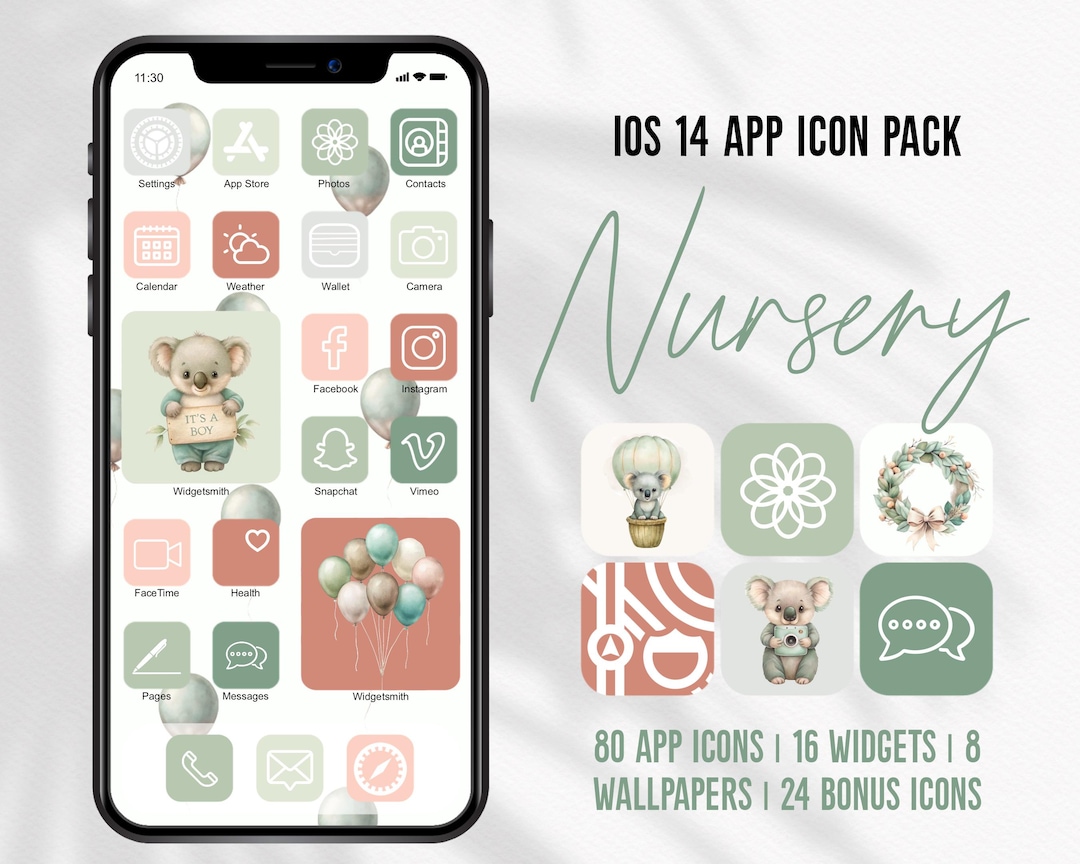 Nursery Ios App Icons Baby Theme Pack Aesthetic Green Pink Ios 14 ...