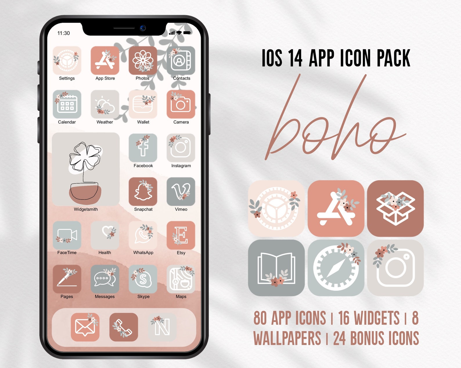 Boho IOS 14 App Icons Watercolor Bohemian Hand Drawn - Etsy