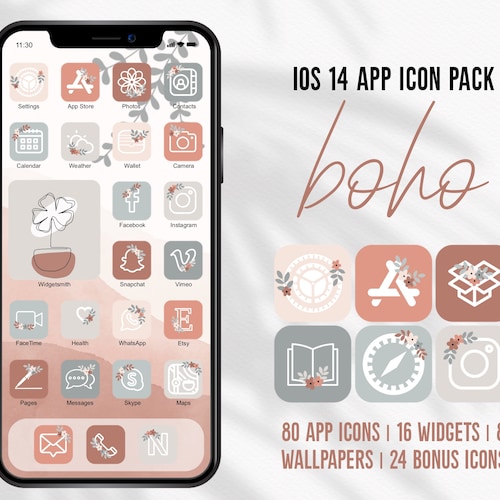 Boho IOS 14 App Icons Watercolor Bohemian Hand Drawn - Etsy