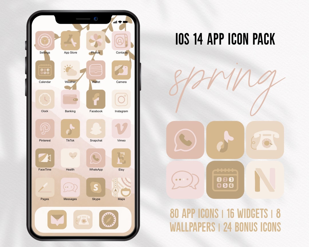 Spring Ios Handdrawn App Icons Boho Theme Pack Aesthetic Pink Yellow ...