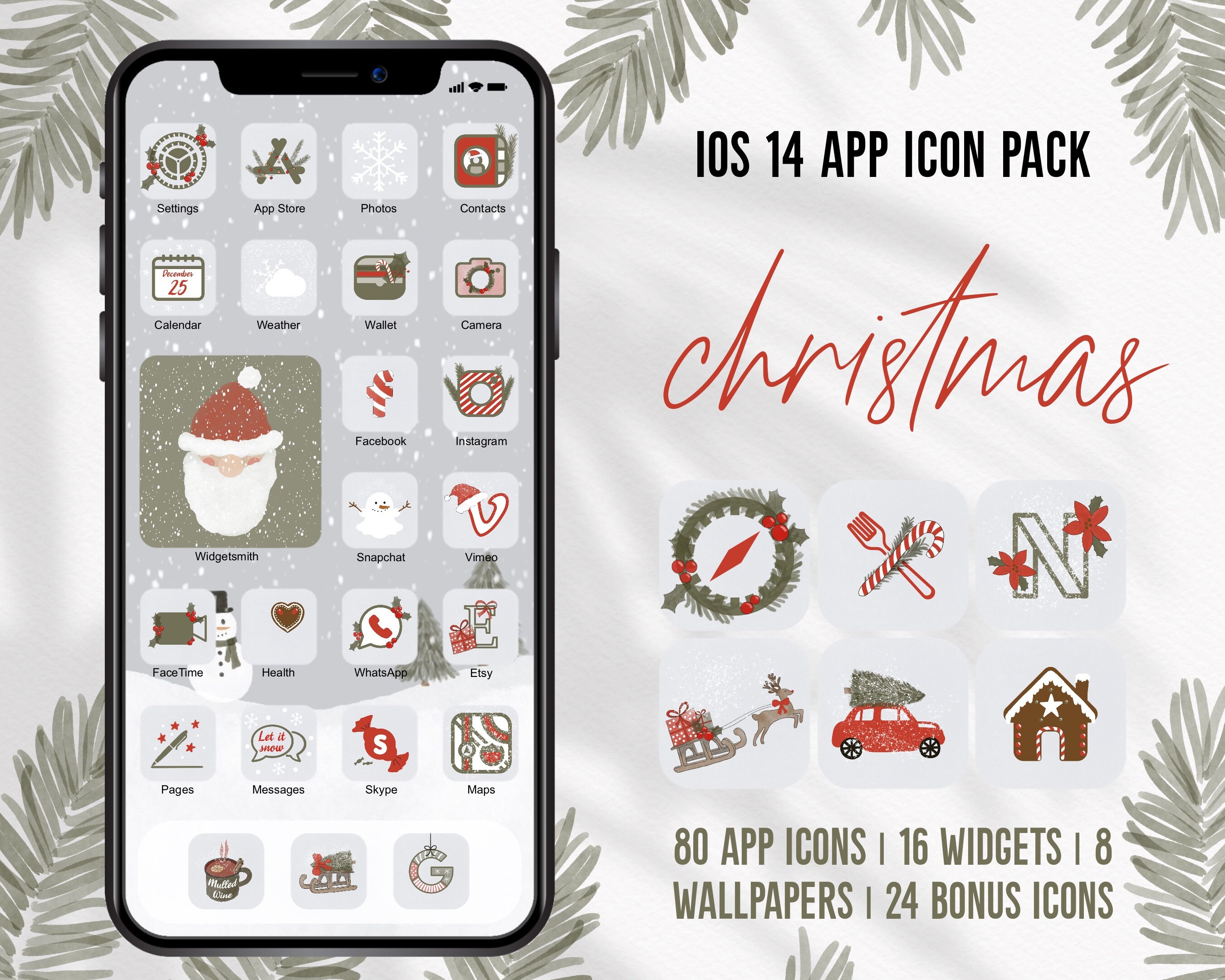Christmas Ios App Icons Winter App Icons Iphone Christmas - Etsy