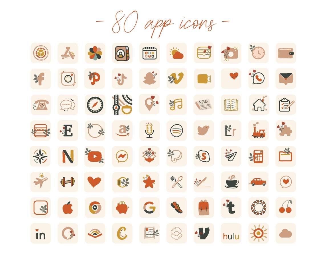 Vintage Boho App Icons Aesthetic Boho App Elements Ios14 Vintage App ...