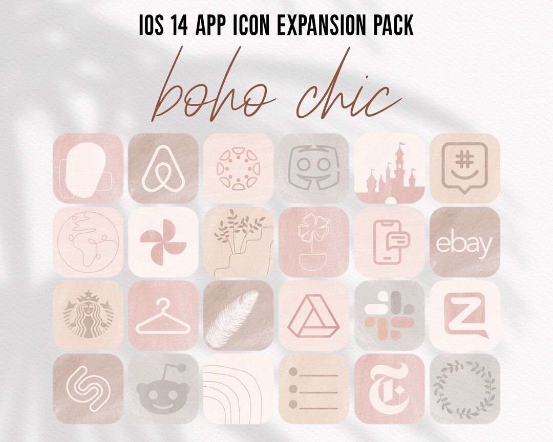 Boho Watercolor Ios Expansion App Icons Theme Pack Aesthetic Brown Pink ...