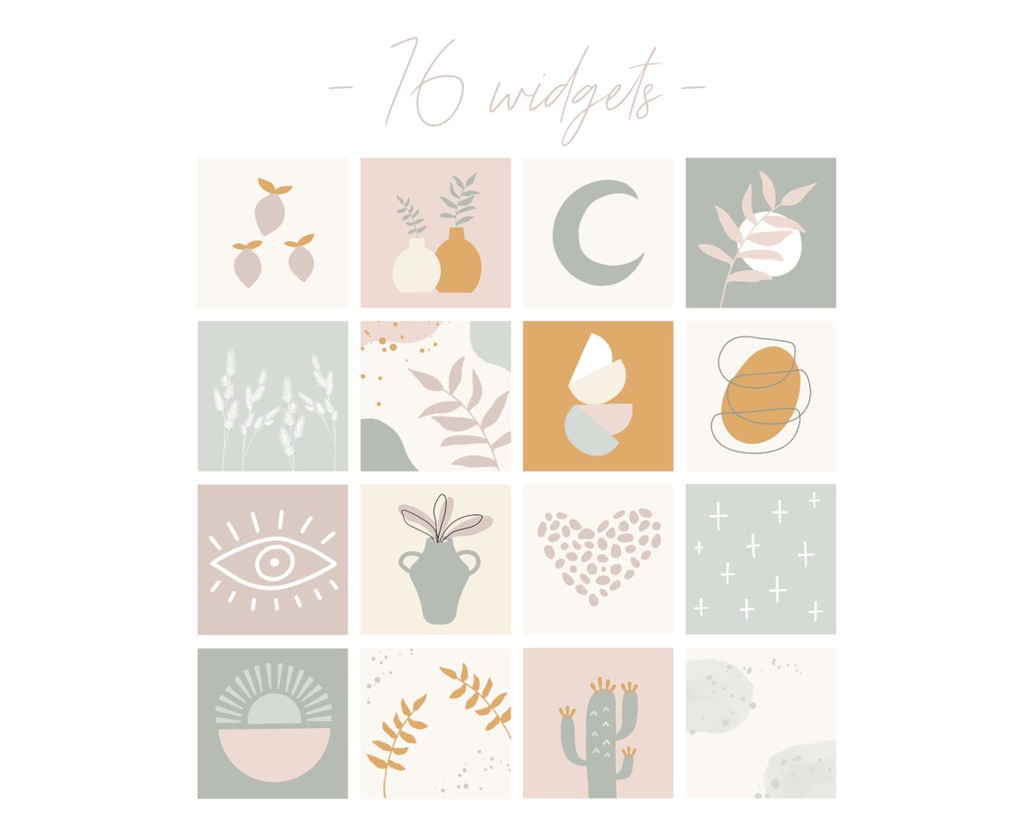 Boho Ios14 Handdrawn App Icons Happy Boho Theme Pack Aesthetic Blue Ios ...