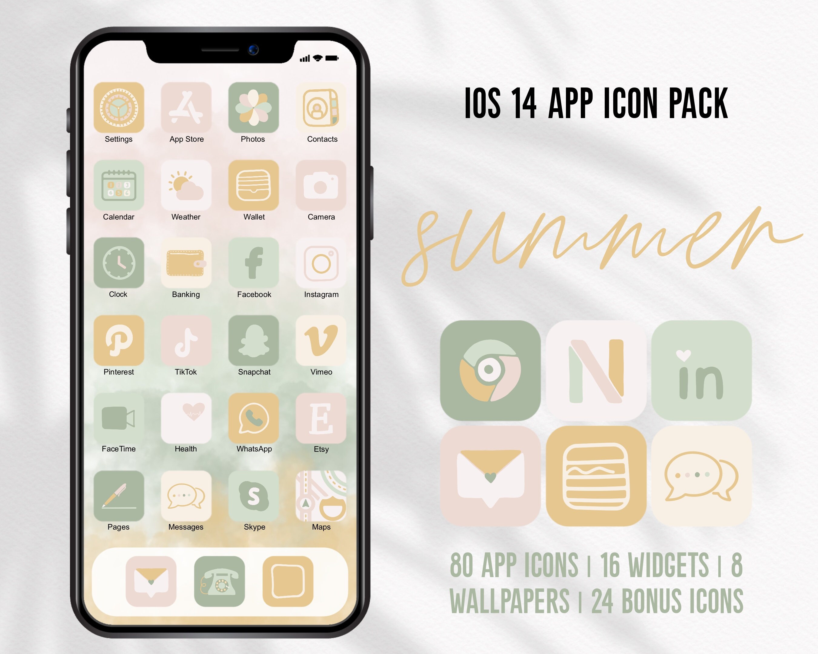 Summer Ios14 Handdrawn App Icons Boho Theme Pack Aesthetic | Etsy