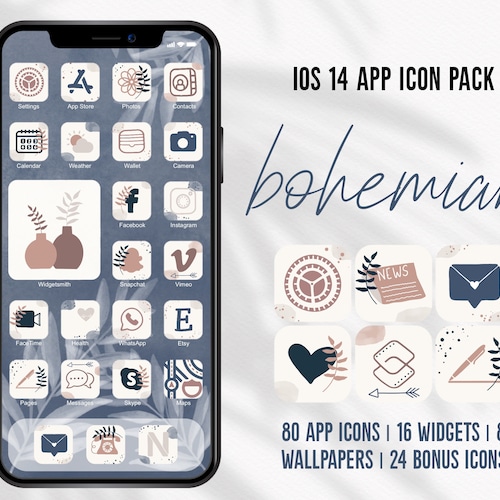 Spring Boho Ios14 Handdrawn App Icons Boho Theme Pack - Etsy