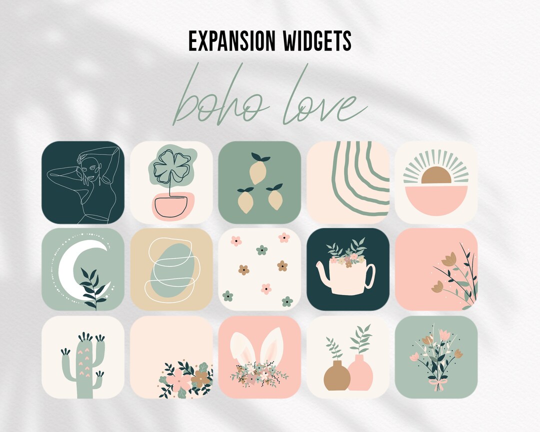 Boho Ios Handdrawn App Icons Boho Love Theme Pack Aesthetic Pink Blue ...