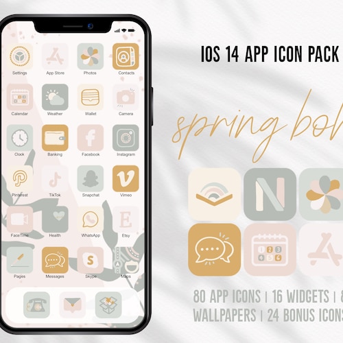 Spring Boho Ios14 Handdrawn App Icons Boho Theme Pack - Etsy