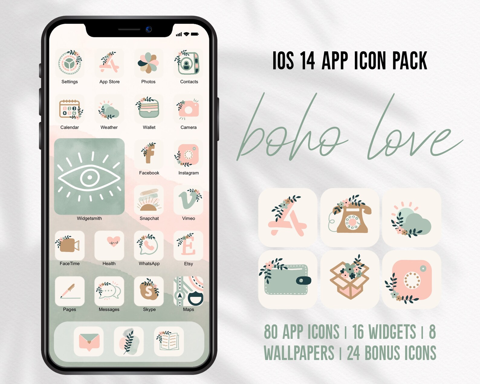 Boho Ios Handdrawn App Icons Boho Love Theme Pack Aesthetic Pink Blue ...