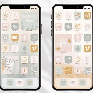 Spring Boho Ios14 Handdrawn App Icons Boho Theme Pack Aesthetic Pink ...