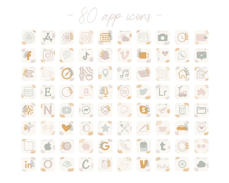 Boho Ios14 Handdrawn App Icons Happy Boho Theme Pack Aesthetic Blue Ios ...