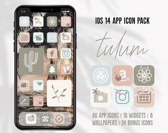 Boho Ios14 Handdrawn App Icons Happy Boho Theme Pack Aesthetic Blue Ios 14 Pastel Icons Hand ...