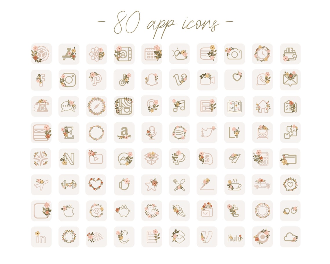 Garden Ios Handdrawn App Icons Floral Theme Pack Aesthetic - Etsy