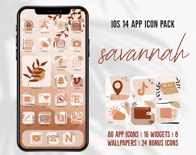 Boho Aesthetic iPhone App Icons, Boho Ios 14 App Icon Pack, Neutral ...