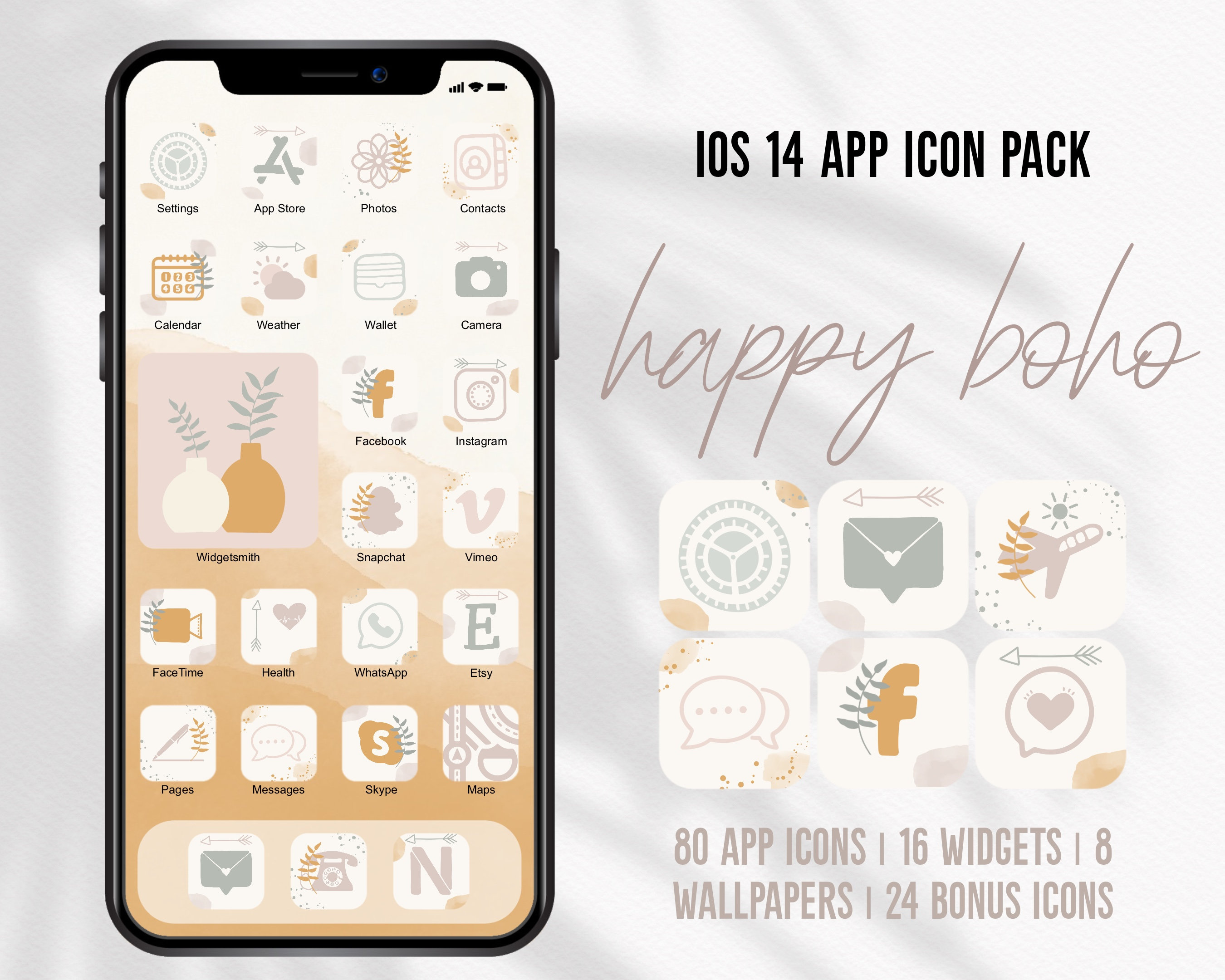 Boho Ios14 Handdrawn App Icons Happy Boho Theme Pack Aesthetic - Etsy