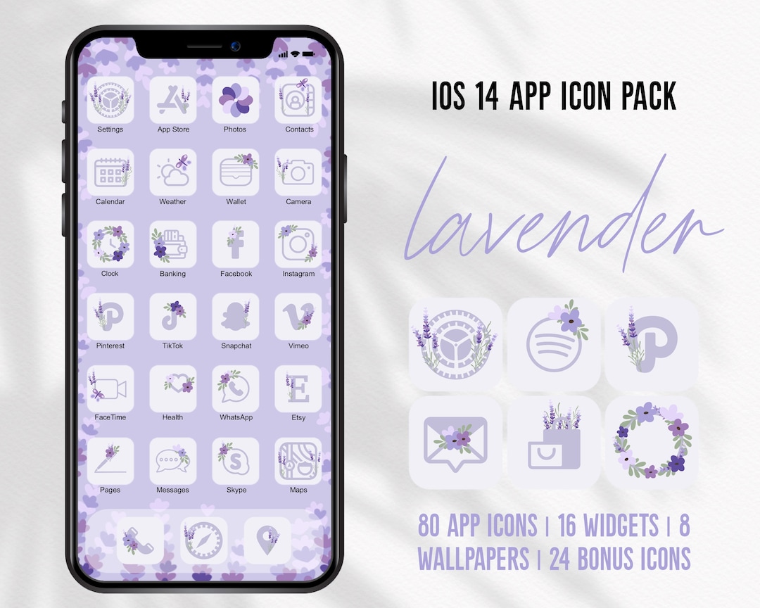 Lavender App Icons Aesthetic Ios App Elements iPhone Flowers App Icon ...