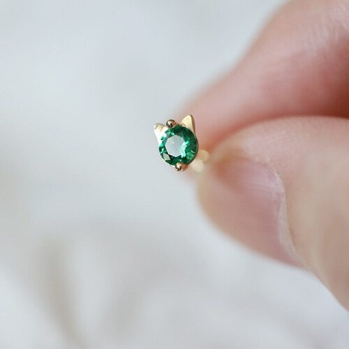 Solid 9K Gold Dainty Emerald Zirconia Stud Screw Back | Etsy
