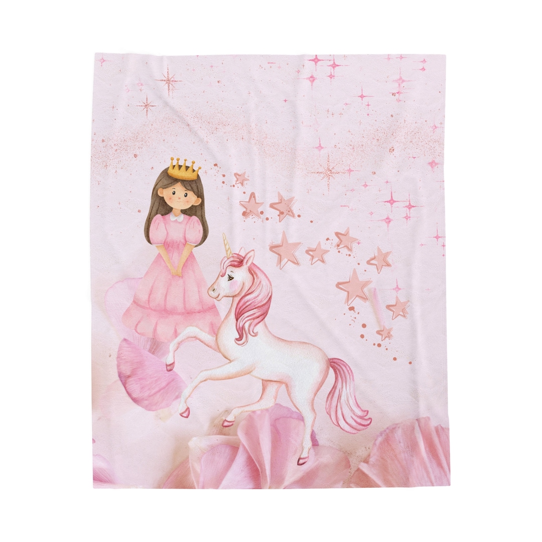 Plush Blanket for Kids, Pink Blanket, Princess and the Unicorn Blanket ...