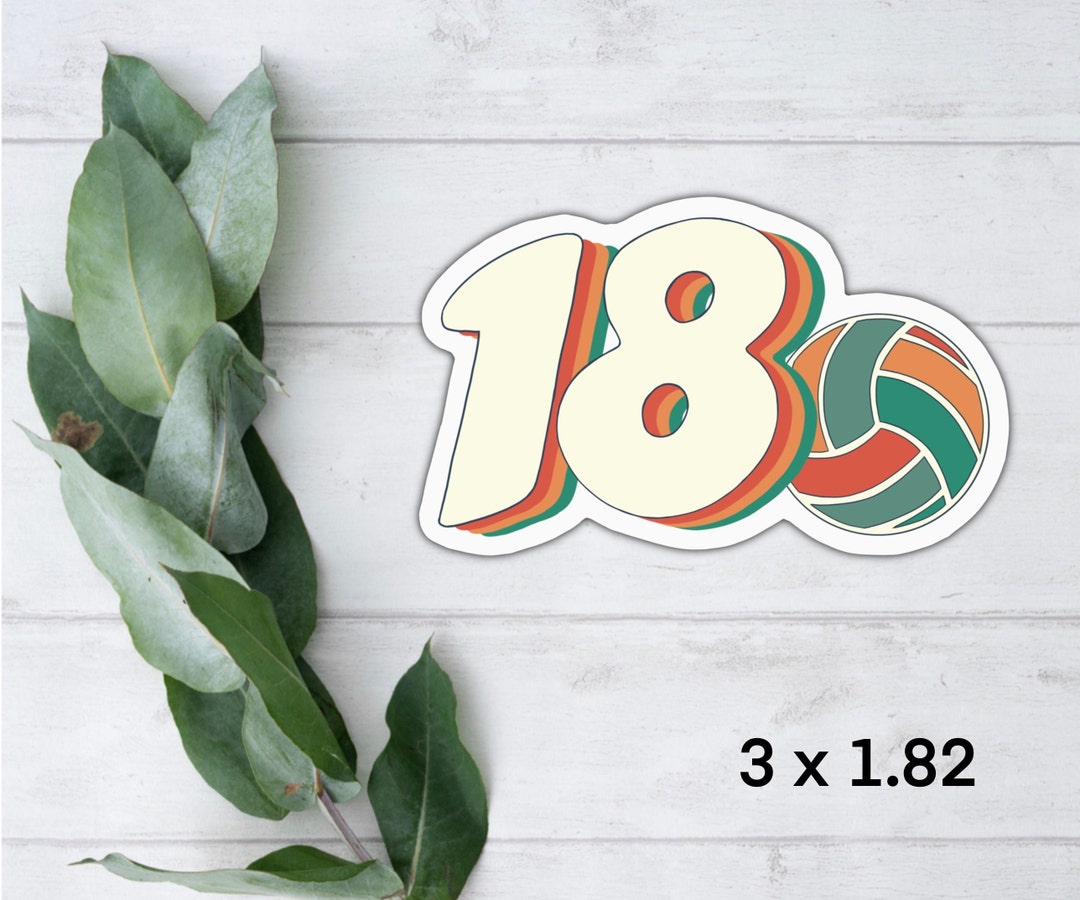 Retro Volleyball Number #18 Sticker - Die Cut - 3x1.82 |colorful ...