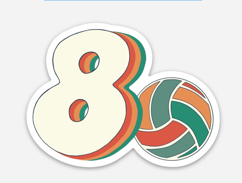 Retro Volleyball Number #8 Sticker - Die Cut - 3x2.24 |colorful ...