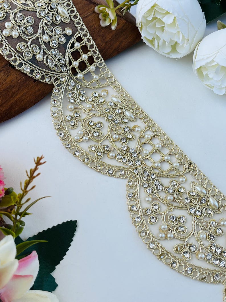 Pearl & Rhinestone Hand Embellished Lace – Bridal Embroidered Border(2. ...