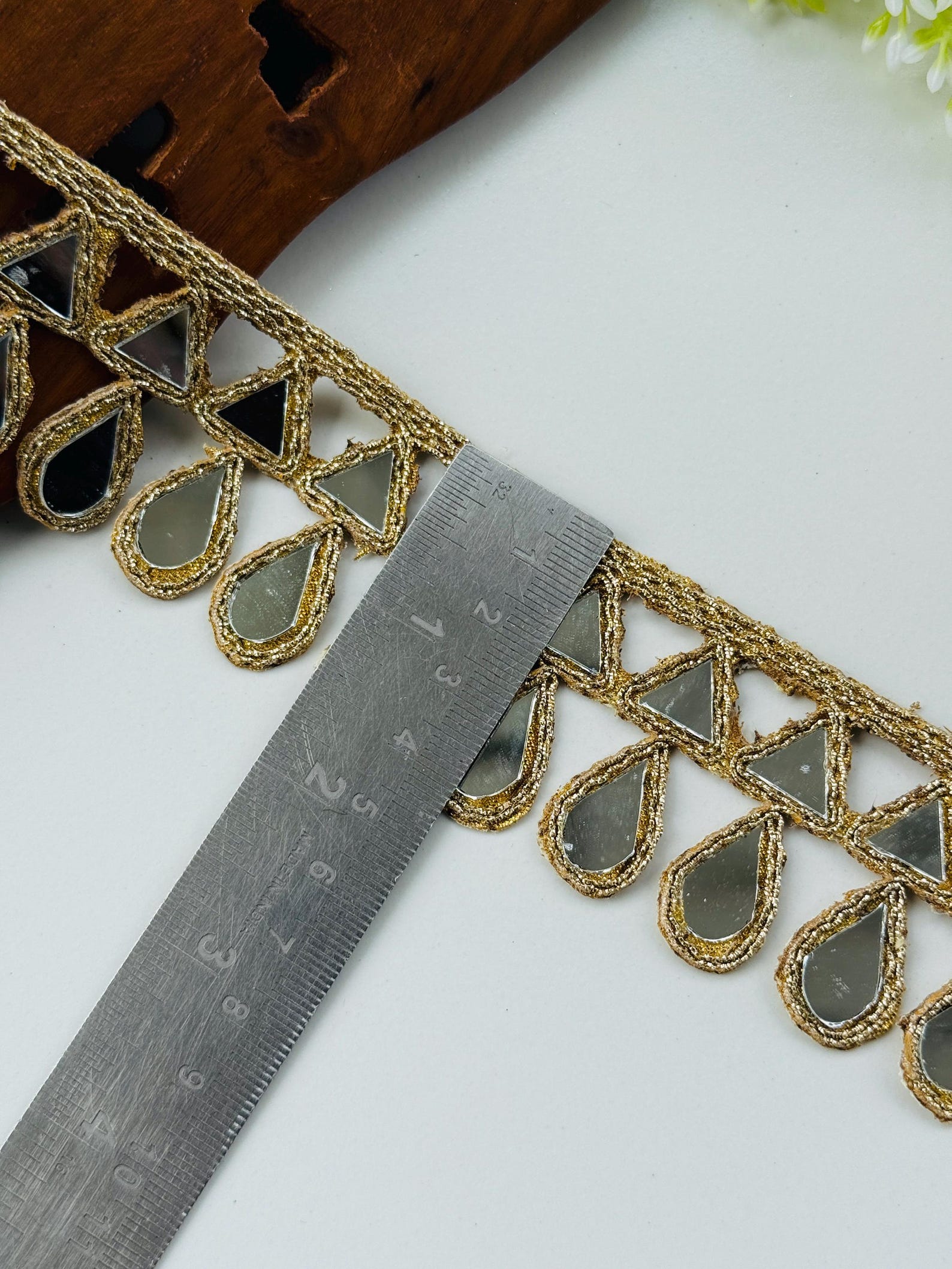 1 Yards Golden Mirror Sari Border: Indian Cutwork Lace Trim (4.5 Cm) - Etsy