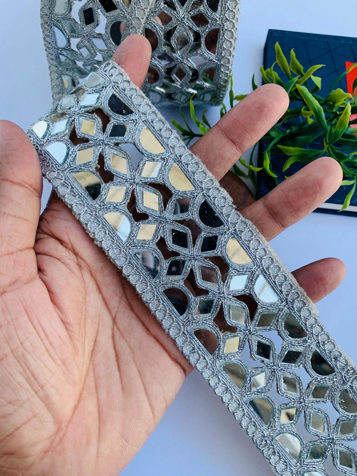 Metallic Silver Mirror Cutwork Trim: Indian Sari Border, Lehenga Lace ...