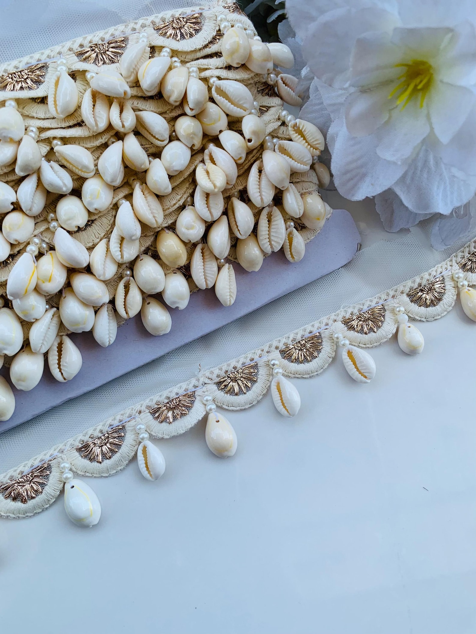 1 Yard Cowrie Shell Trim, Shell Scallop Trim Lace, Sea Shell, DIY Jean ...